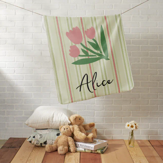 Monogrammed pretty vintage l Light green stripes Baby Blanket | Zazzle