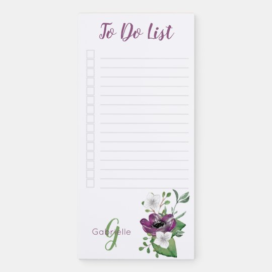 Monogrammed Purple Watercolor Floral To Do List Magnetic Notepad ...