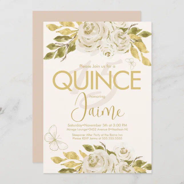 Monogrammed Quince Ivory Rose Pink Florals Invitation | Zazzle