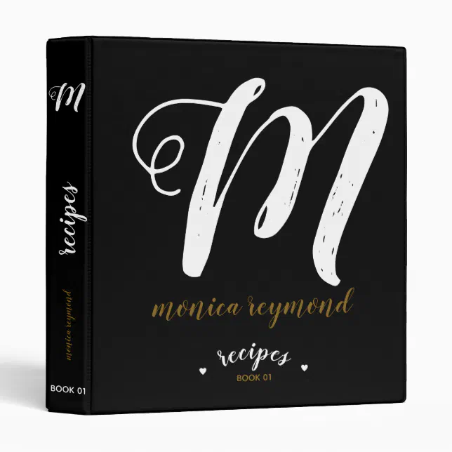 Monogrammed recipe book for the chef . black binder | Zazzle