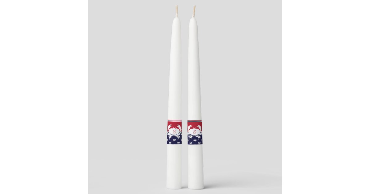 Monogrammed Red White Navy Blue Crab Nautical Taper Candle | Zazzle