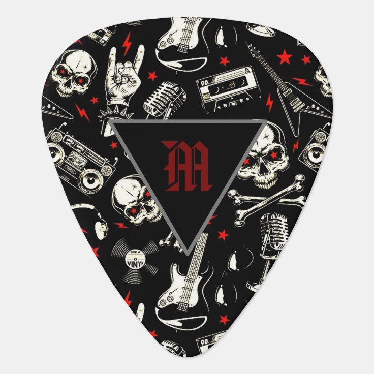 Monogrammed Retro Heavy Metal Pattern Guitar Pick | Zazzle