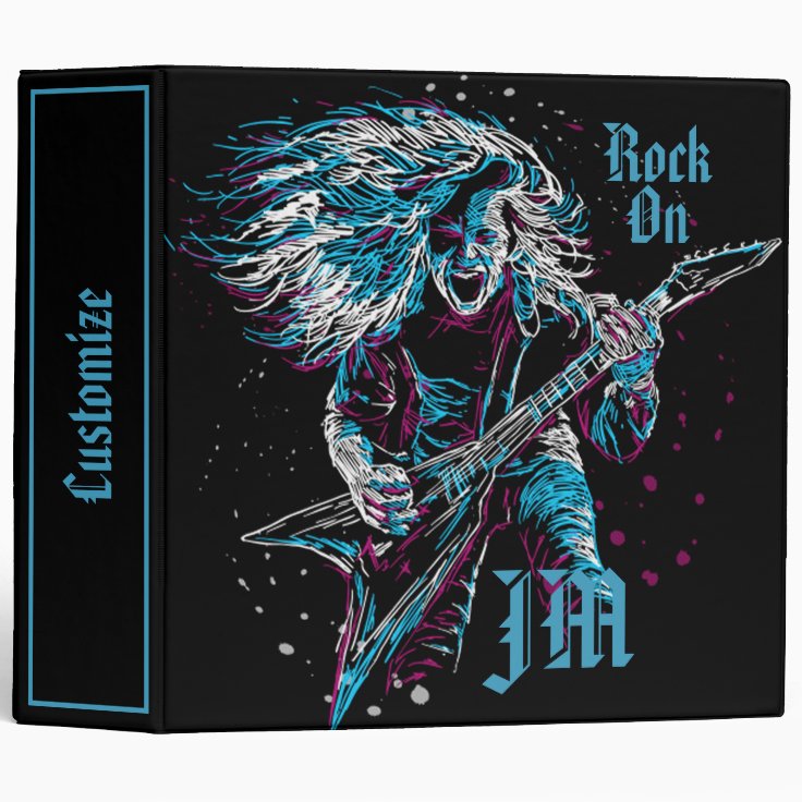 Monogrammed Rock On Heavy Metal 3-Ring Binder | Zazzle