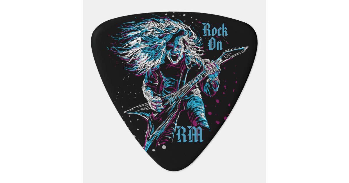 Monogrammed Rock On Heavy Metal Guitar Pick | Zazzle