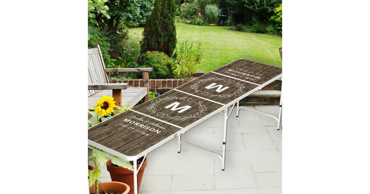Monogrammed Rustic Barn Wood Couples Beer Pong Table | Zazzle