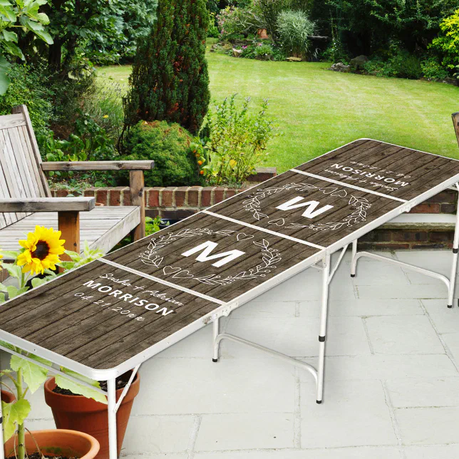 Monogrammed Rustic Barn Wood Couples Beer Pong Table | Zazzle