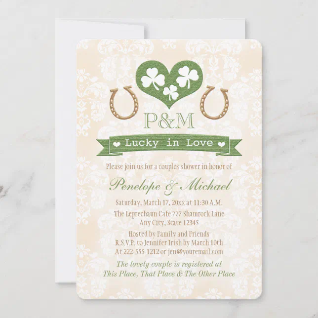 Monogrammed Shamrock and Horseshoe Couples Shower Invitation | Zazzle
