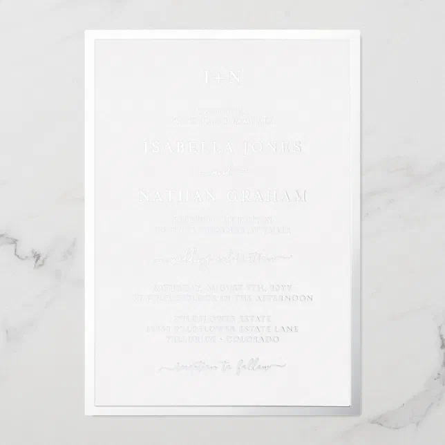 Monogrammed Silver Wedding Foil Invitation | Zazzle