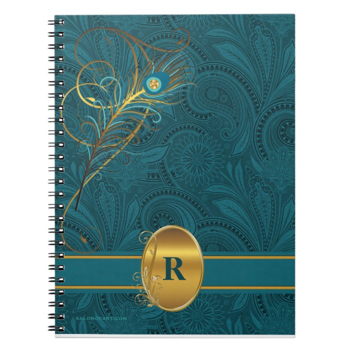 Monogrammed Teal Peacock for the Writer Notebook | Zazzle.com