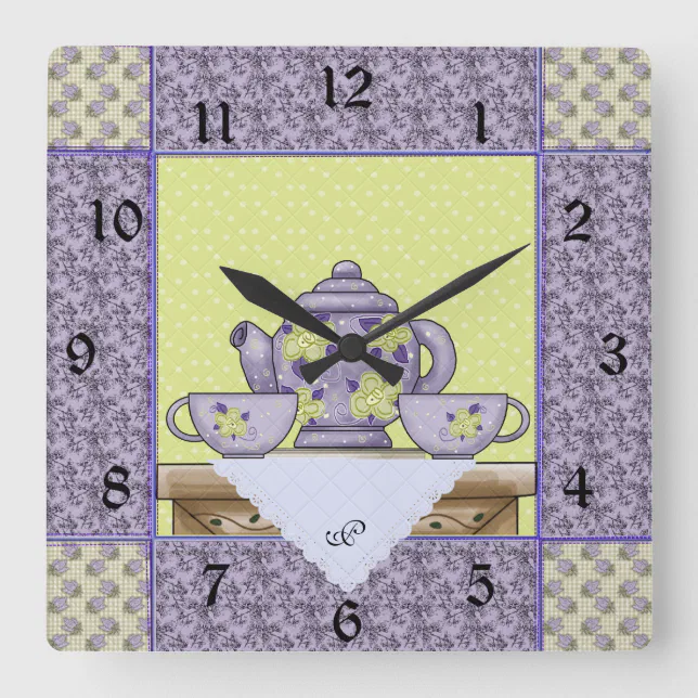 Monogrammed Teapot Quilt Patch Wall Clock | Zazzle