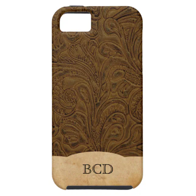 Monogrammed Tooled Leather Look Rustic Country Case-Mate iPhone Case ...