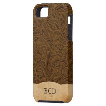 Monogrammed Tooled Leather Look Rustic Country Case-Mate iPhone Case ...
