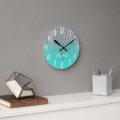 Monogrammed Turquoise and Silver Glitter Ombre Round Clock | Zazzle