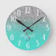 Monogrammed Turquoise and Silver Glitter Ombre Round Clock | Zazzle