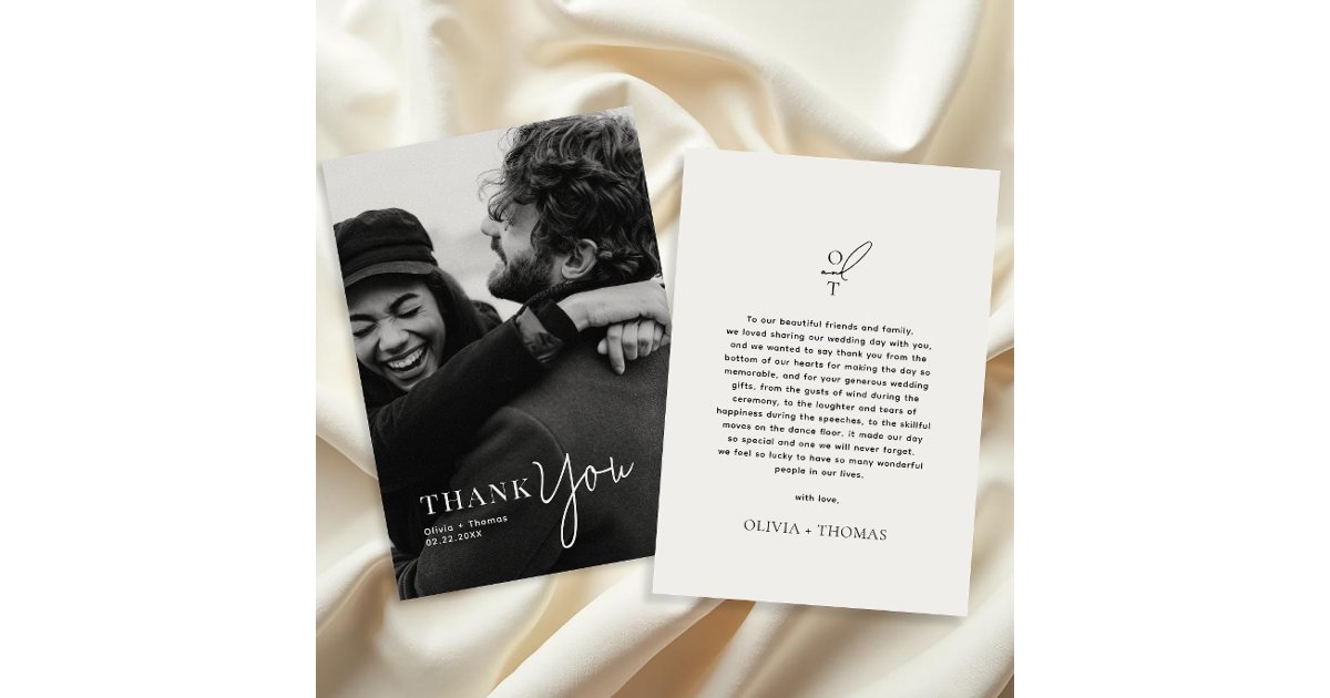 Monogrammed Typography Script Photo Wedding Thank You Card | Zazzle