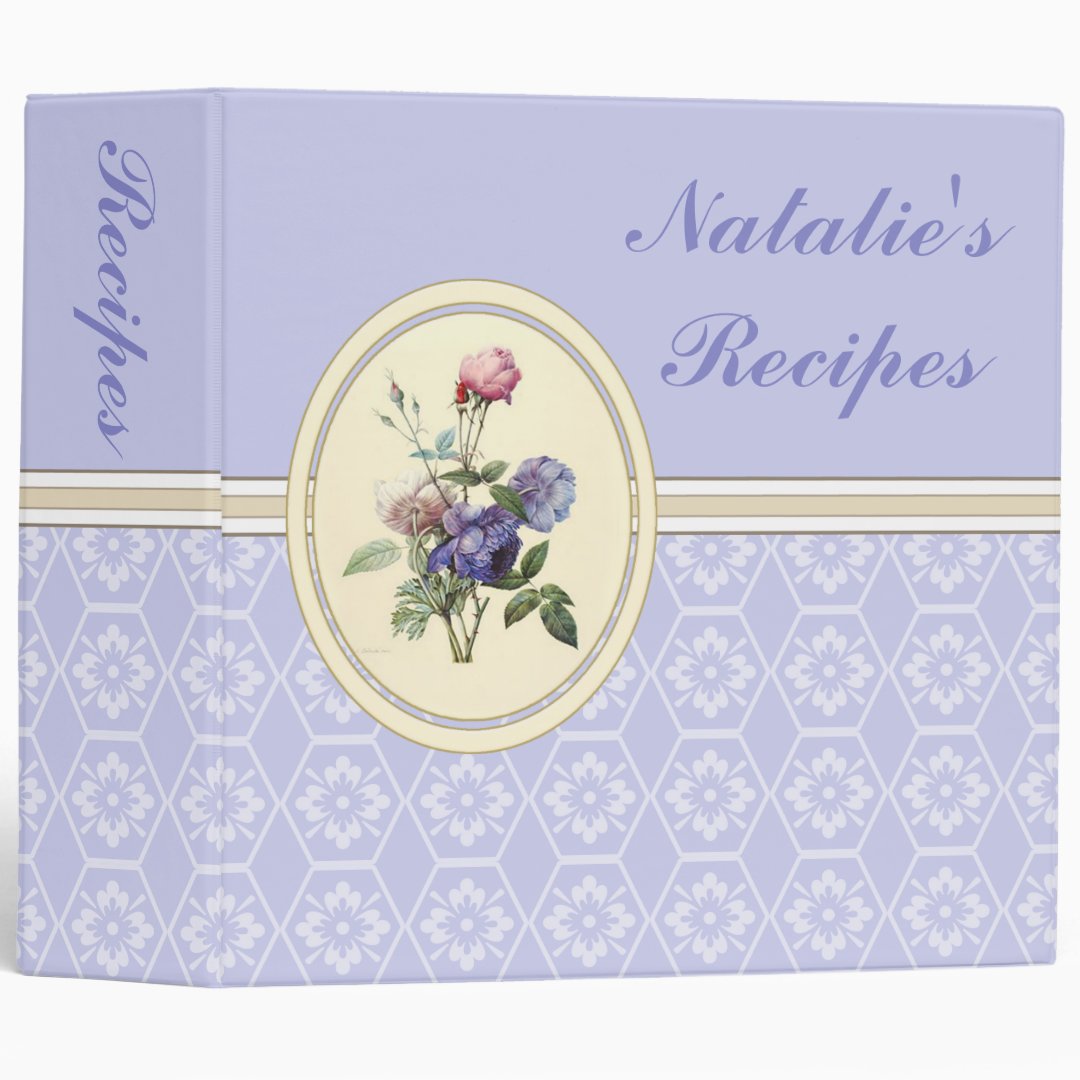 Monogrammed Vintage Pink Roses and Purple Flowers Binder | Zazzle