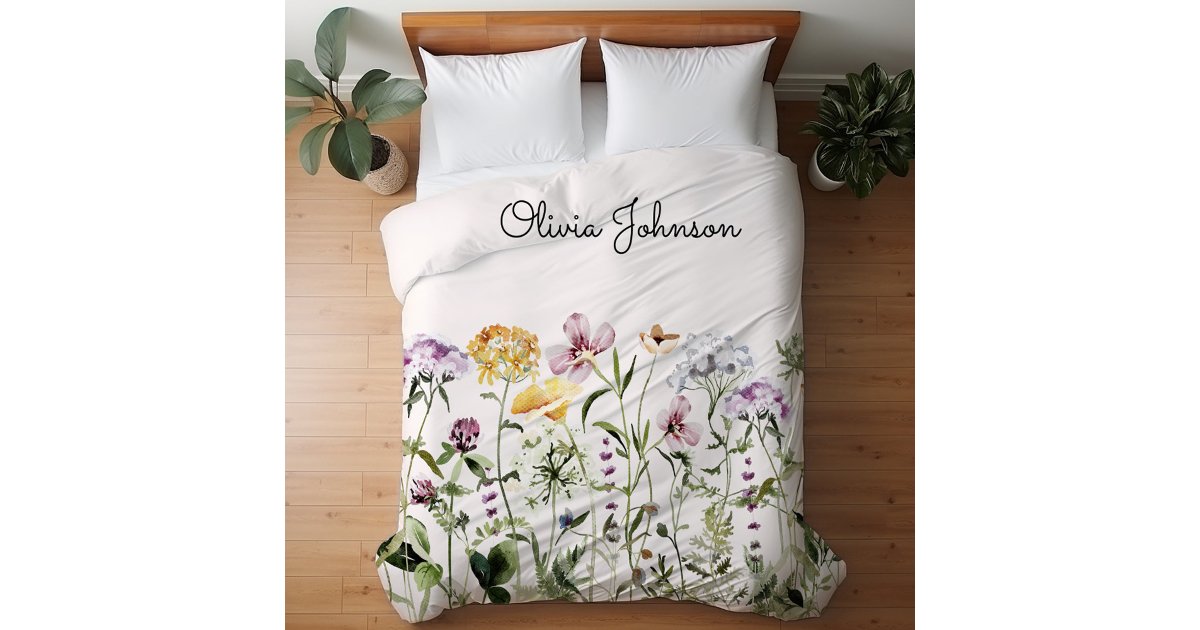 Monogrammed Watercolor Wildflower Garden Duvet Cover | Zazzle