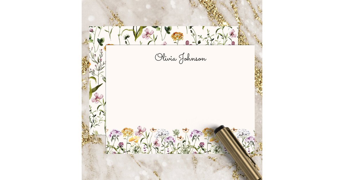 Monogrammed Watercolor Wildflower Garden Note Card | Zazzle