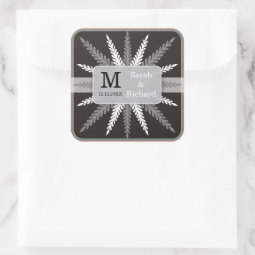 Monogrammed Wedding Stickers-Silver On Black Square Sticker | Zazzle