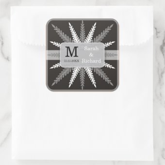 Monogrammed Wedding Stickers-Silver On Black Square Sticker | Zazzle