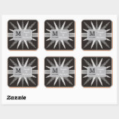 Monogrammed Wedding Stickers-Silver On Black Square Sticker | Zazzle