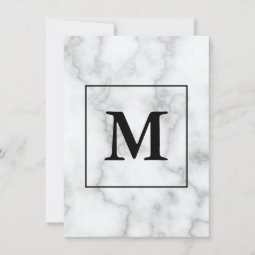 Monogrammed White Marble Look Moving Announcement | Zazzle