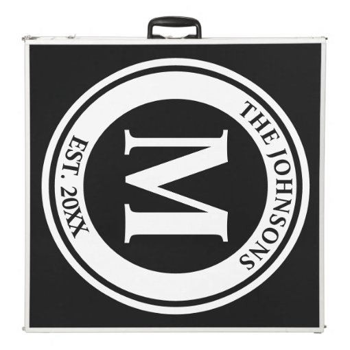 Monogrammed with Circle Pyramid Black Regulation Beer Pong Table | Zazzle