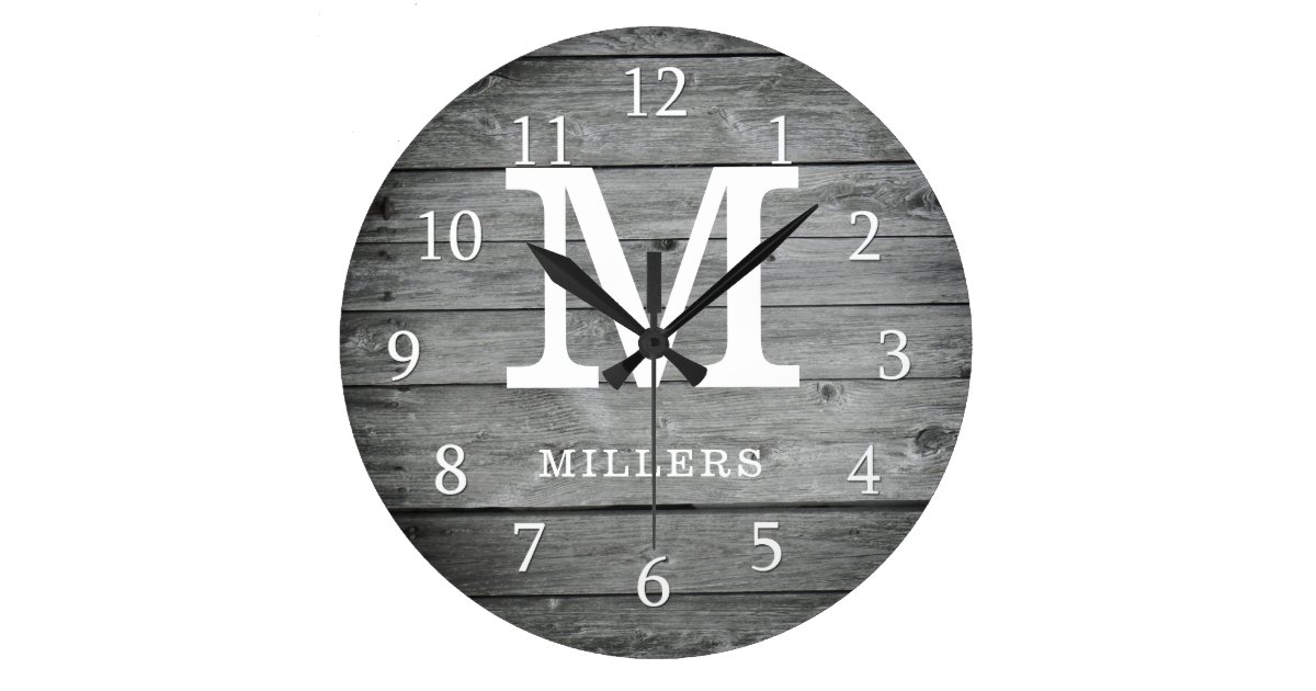 Monogrammed Wood Farmhouse Large Clock | Zazzle.com