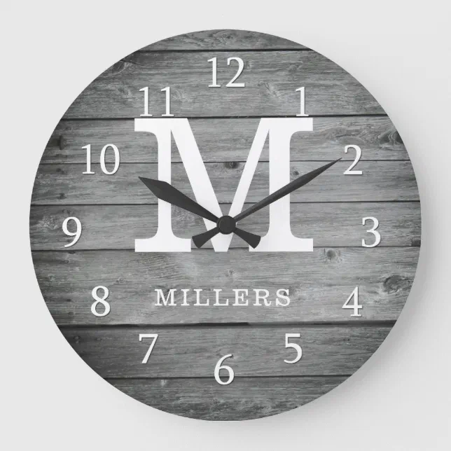 Monogrammed Wood Farmhouse Large Clock | Zazzle