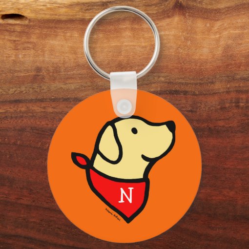 Monogrammed Yellow Lab & Scarf Cartoon Keychain | Zazzle