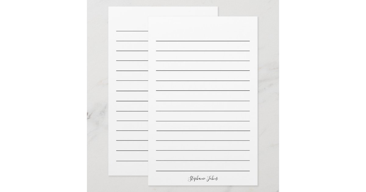 Monograms Custom Name Black & White Lines Elegant Stationery | Zazzle