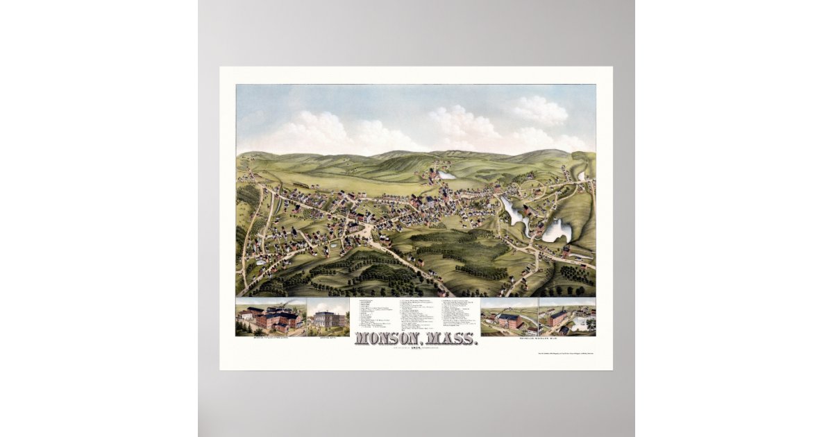 Monson, MA Panoramic Map - 1879 Poster | Zazzle