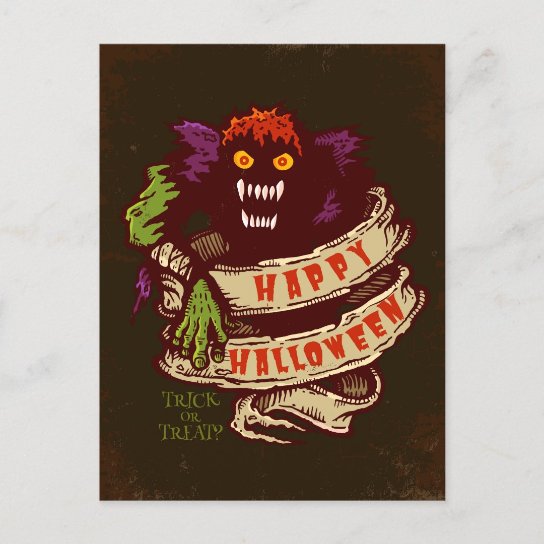Monster and old ribbon for Halloween Postcard | Zazzle