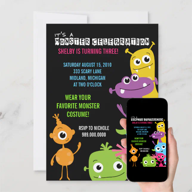 Monster Bash Birthday Party Invitations | Zazzle