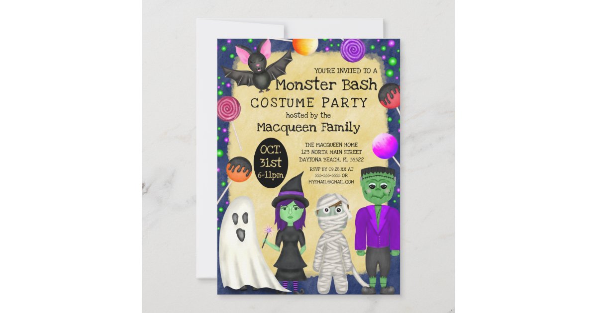Monster Bash Costume Halloween Party Invitation | Zazzle