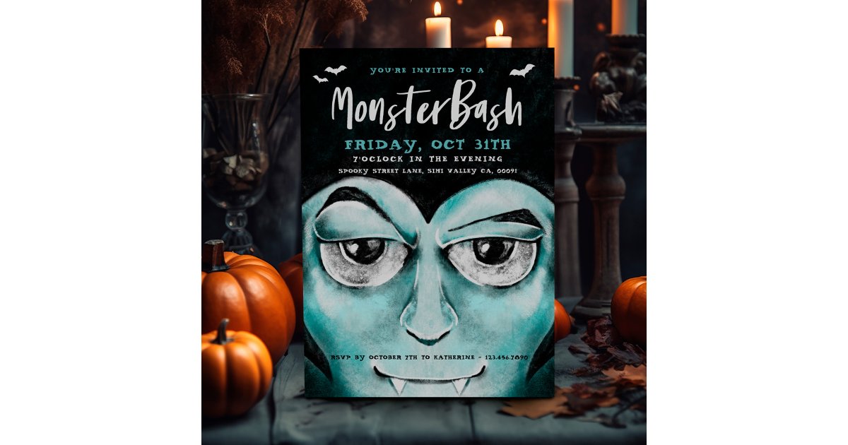 Monster Bash Fun Spooky Vampire Halloween Party Invitation | Zazzle
