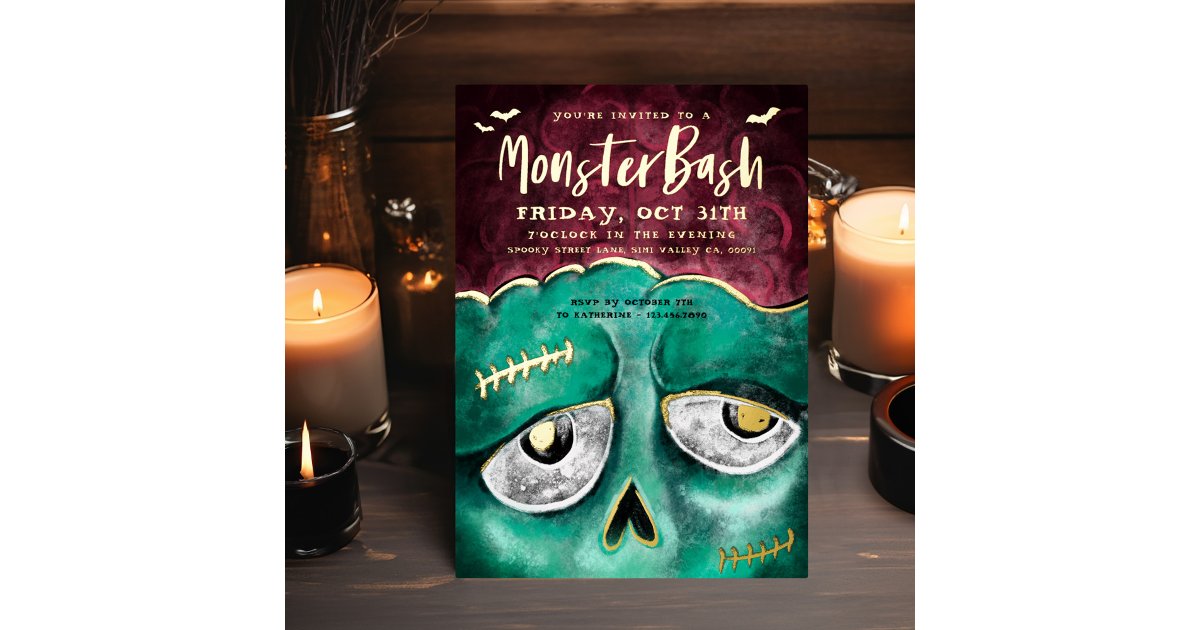 Monster Bash Fun Spooky Zombie Halloween Party Foil Invitation | Zazzle