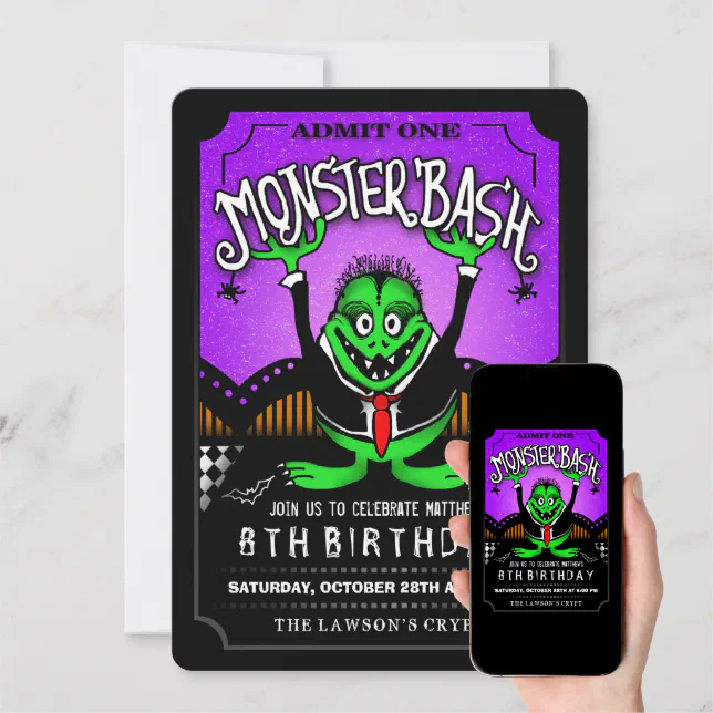 Monster Bash Halloween Birthday Party Invitation | Zazzle