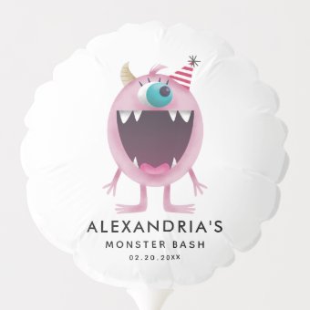 Monster Bash Pink Kids Birthday Party Balloon | Zazzle