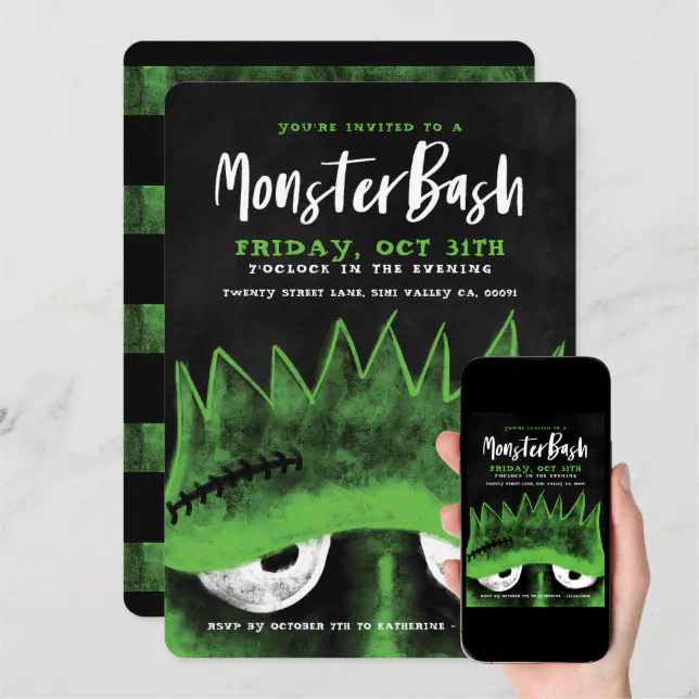 Monster Bash | Spooky Frankenstein Halloween Party Invitation | Zazzle