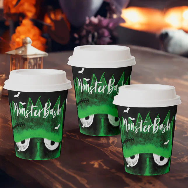 Monster Bash Spooky Frankenstein Halloween Party Paper Cups | Zazzle
