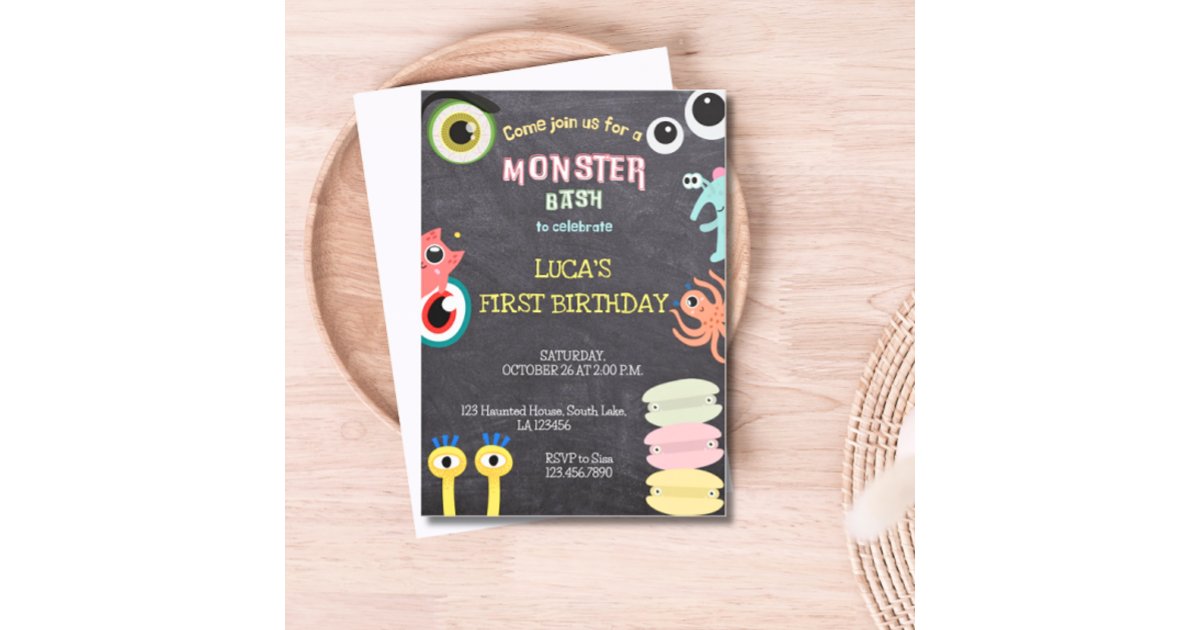 Monster Birthday Chalkboard Invitation | Zazzle