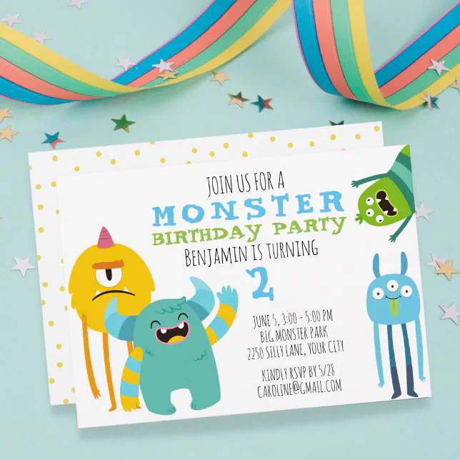 Monster Birthday Party Theme Invitation | Zazzle