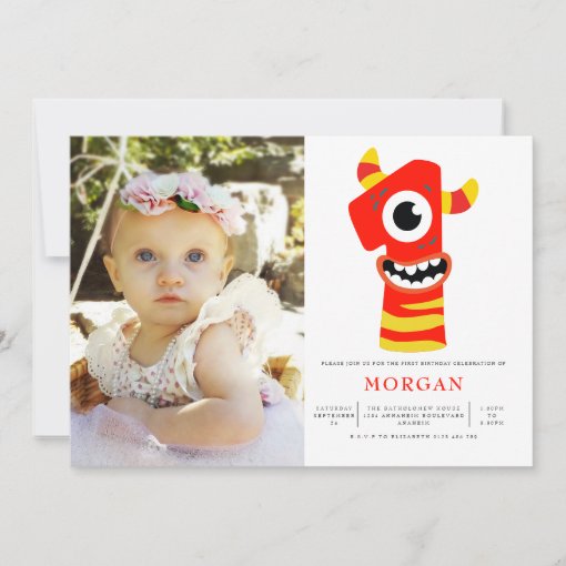 Monster Gender Neutral 1st Birthday Party Photo Invitation | Zazzle