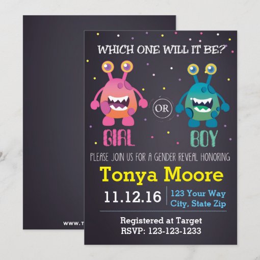 Monster Gender Reveal Baby Shower Invitation | Zazzle