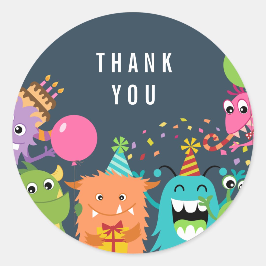 MONSTER MASH birthday party thank you sticker | Zazzle
