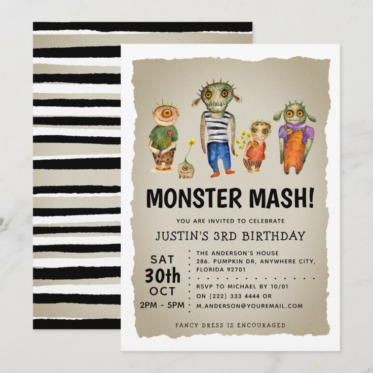 Monster Mash Halloween Kids Birthday Invitation | Zazzle