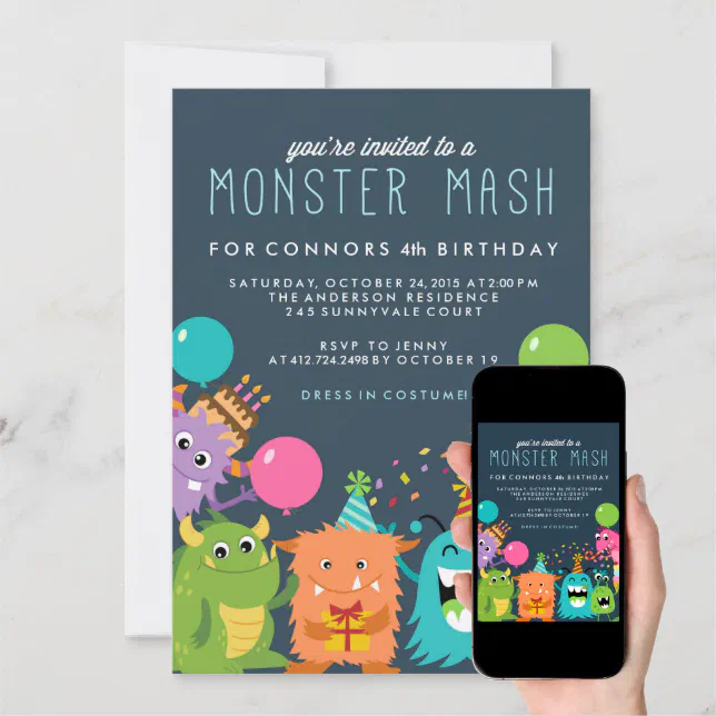 MONSTER MASH KIDS BIRTHDAY PARTY INVITATION invite | Zazzle