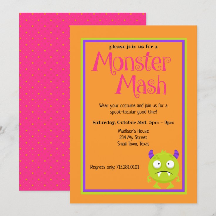 Monster Mash Kids Cute Colorful Halloween Invitation | Zazzle