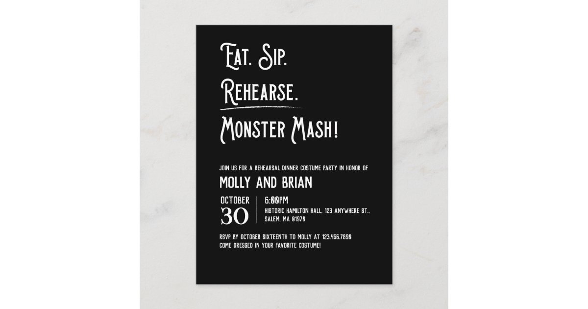 Monster Mash Wedding Rehearsal Invitation Postcard | Zazzle